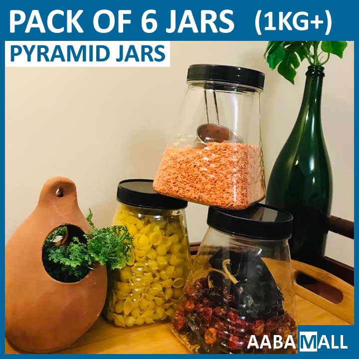 PYRAMID JAR PACK OF 6 JARS FOR KITCHEN PLASTIC STORAGE BOX BURNI ...