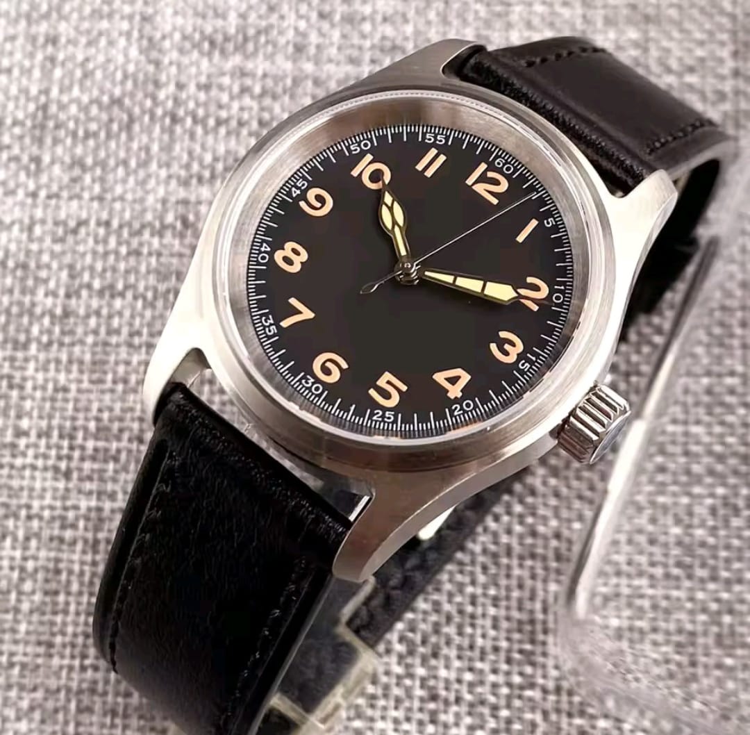 39mm Black Dial Brushed Men Watch Leather Strap watch for boys mans ...