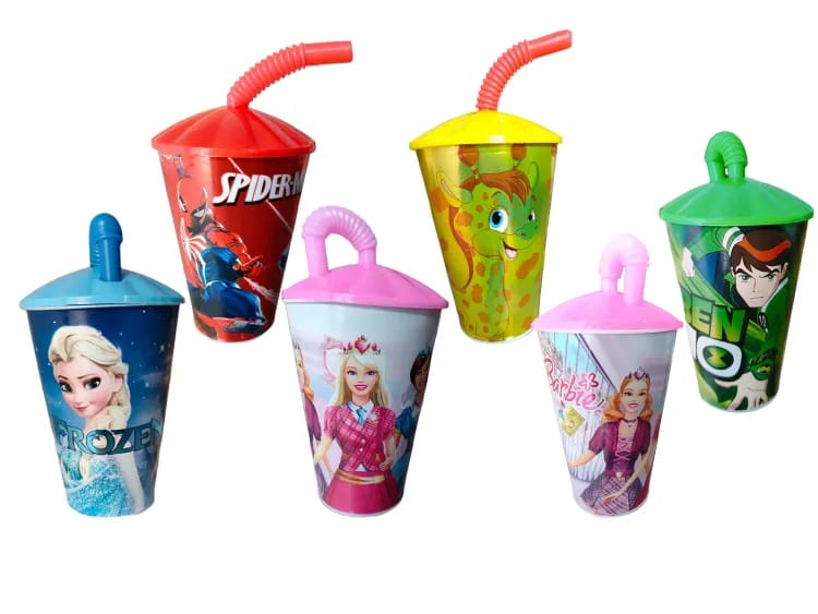 Pack of 6 Beautiful Juice Cups with cap for Kids Multi Color Random ...