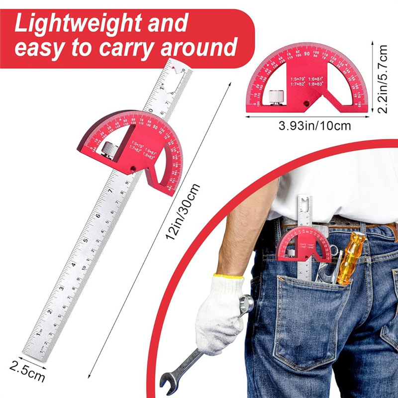 Red Protractor Angle Finder Aluminum Angle Ruler-Protractor for ...
