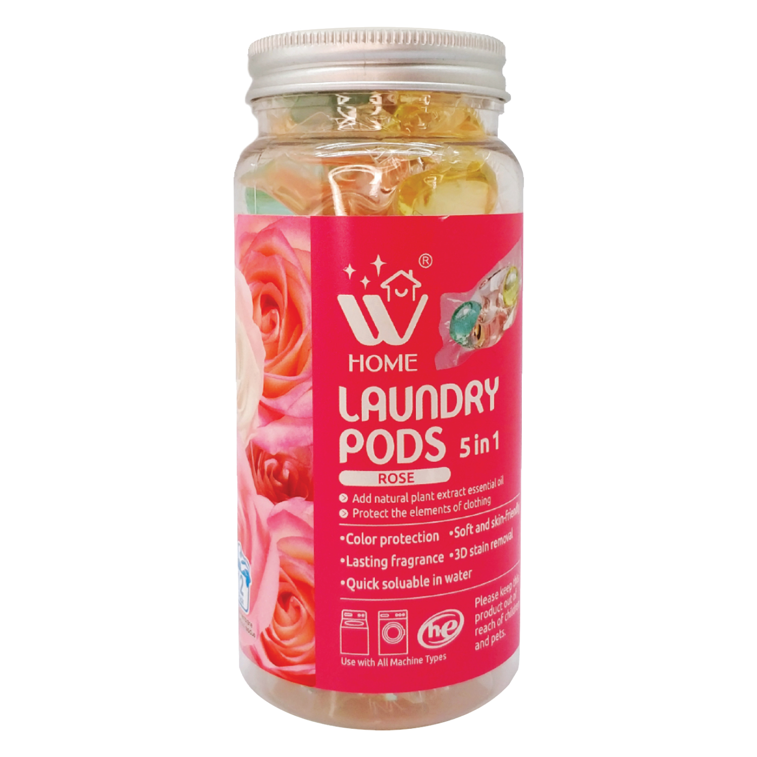 WBM 5 in 1 Rose Laundry Pods, Powerful Stain Lifter Detergent Pods - 12 ...