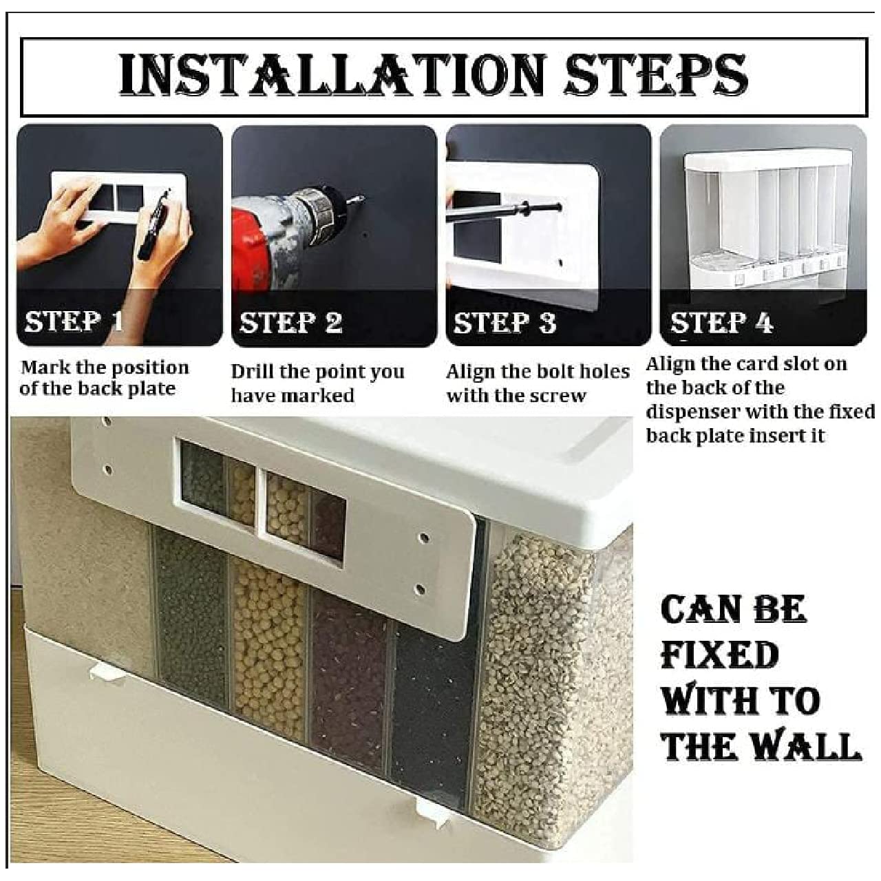 Buy Wall Mounted Cereal Grains Dispenser for Kitchen | 10 KG Capacity ...