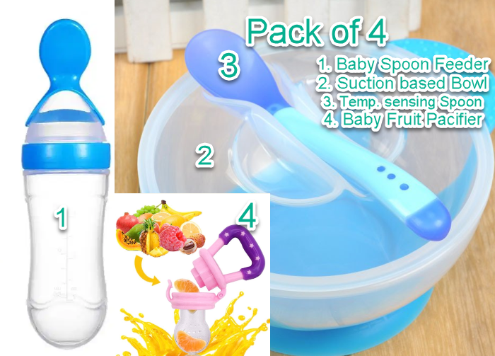 Pack of 4 - Baby Spoon Feeder Silicone, Suction based baby Bowl with ...