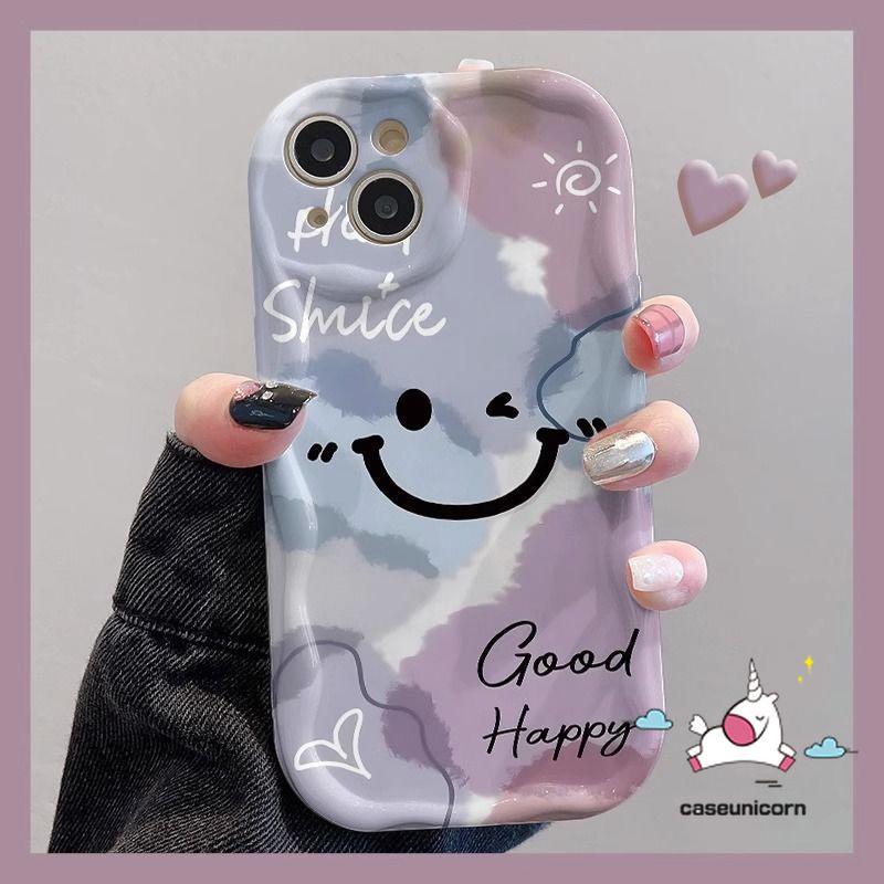 Dreamy Macron Gradient Watercolor Doodle Smiley Face Case Compatible ...