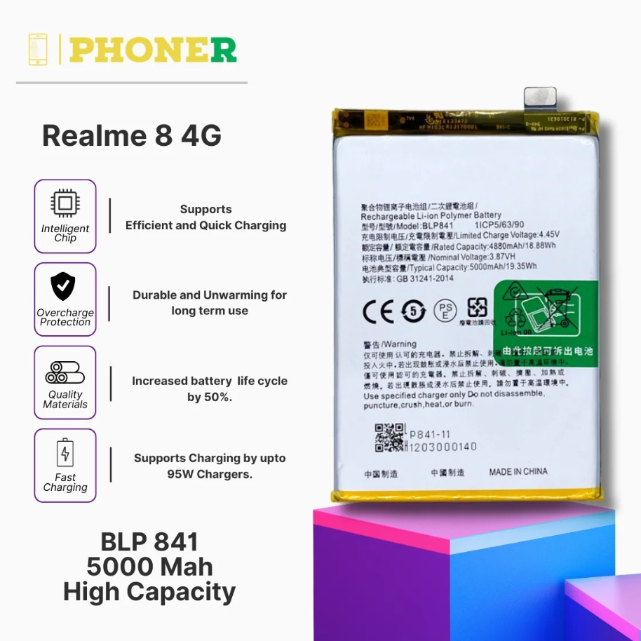 Realme 8 Battery Replacement BLP841 Battery High Quality Battery with ...