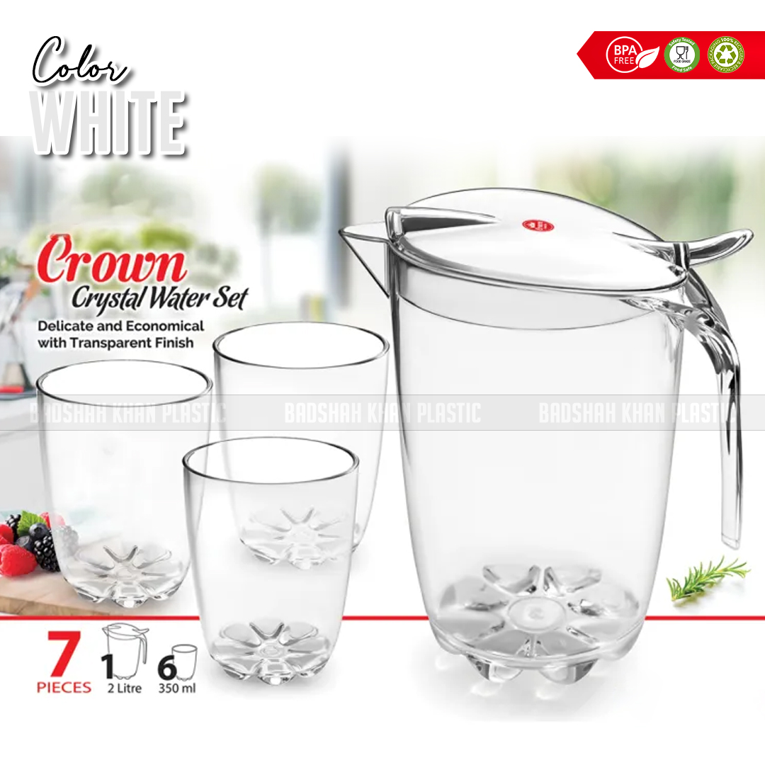 Premium Quality Crown Acrylic Water Set - 6 pieces 350 ml Glass with 1 ...