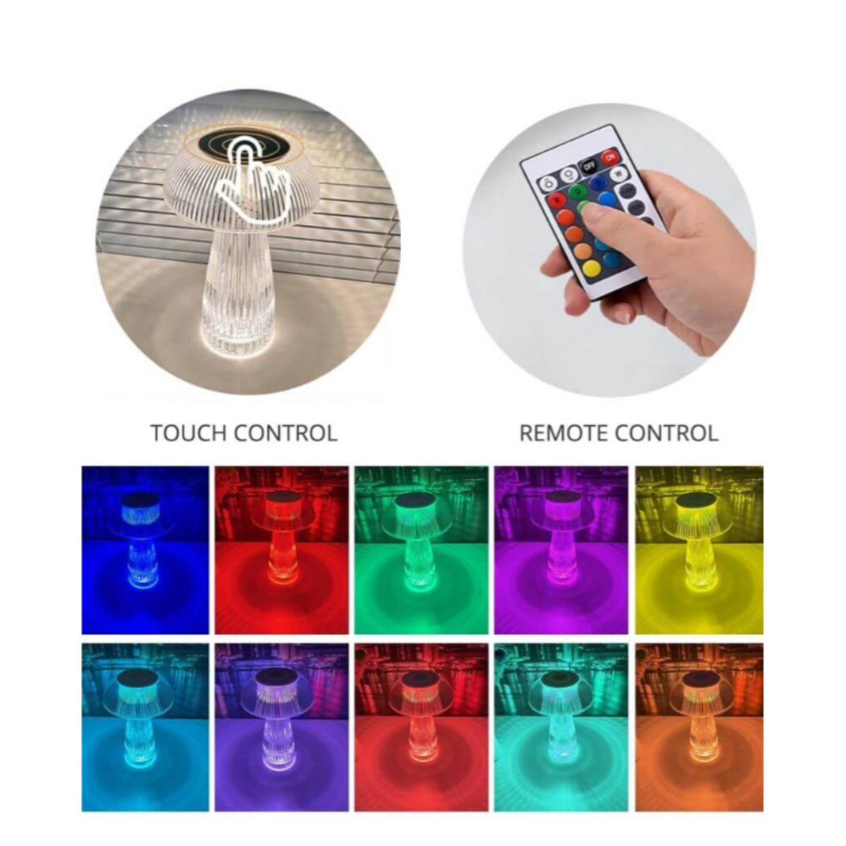 Mushroom Shape USB Rechargeable RGB Lighting Touch And Remote Control ...