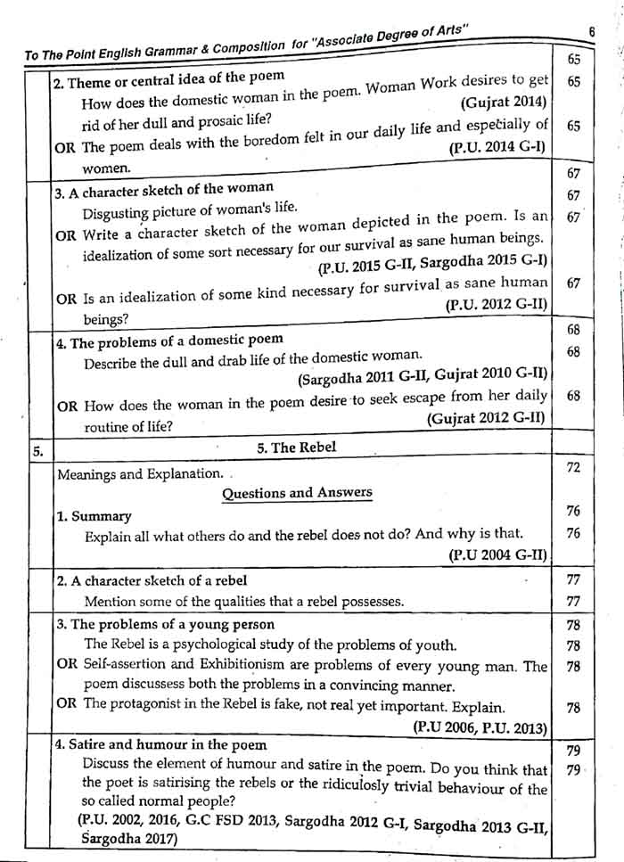 To the Point English Guide Part 1,3rd Year of Arts (ADA) by Prof Aftab ...