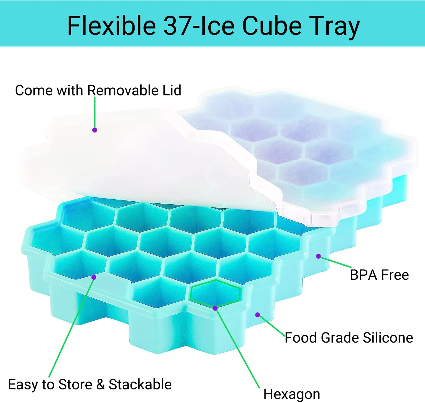 1 Ice Tray Easy Push Pop Out Square Silicon Ice Cubes Tray Honeycomb ...
