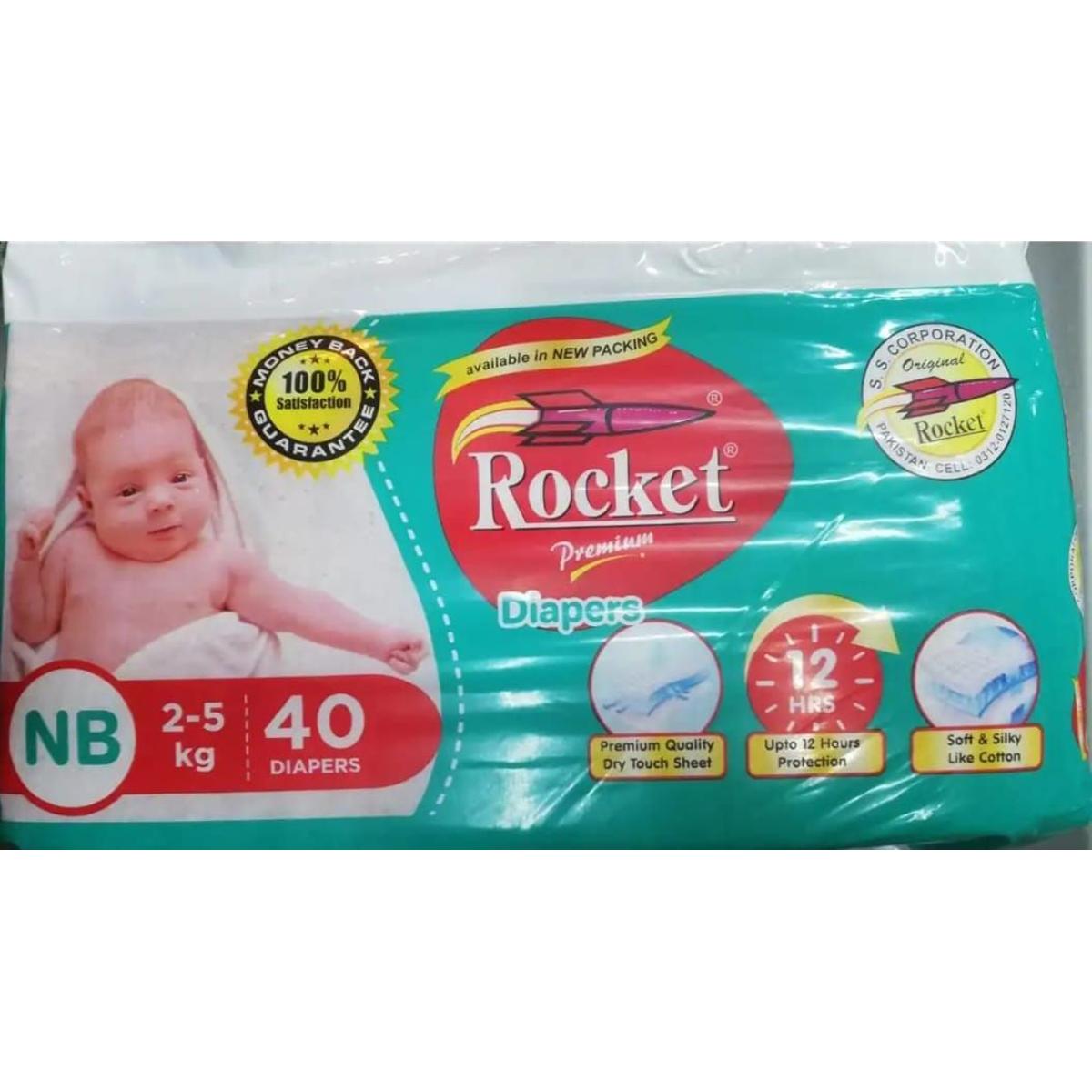 Rocket premium Diapers Mega Pack, Size New Born PCS 40. | Daraz.pk