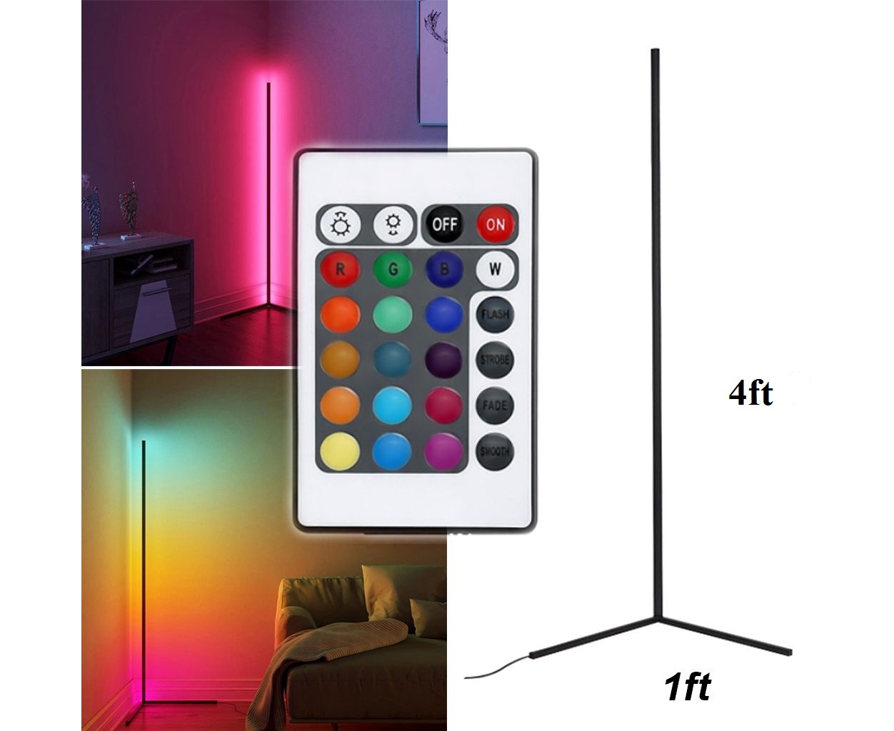 Gradient Floor Standing Corner LED Lamp with color changing effects ...