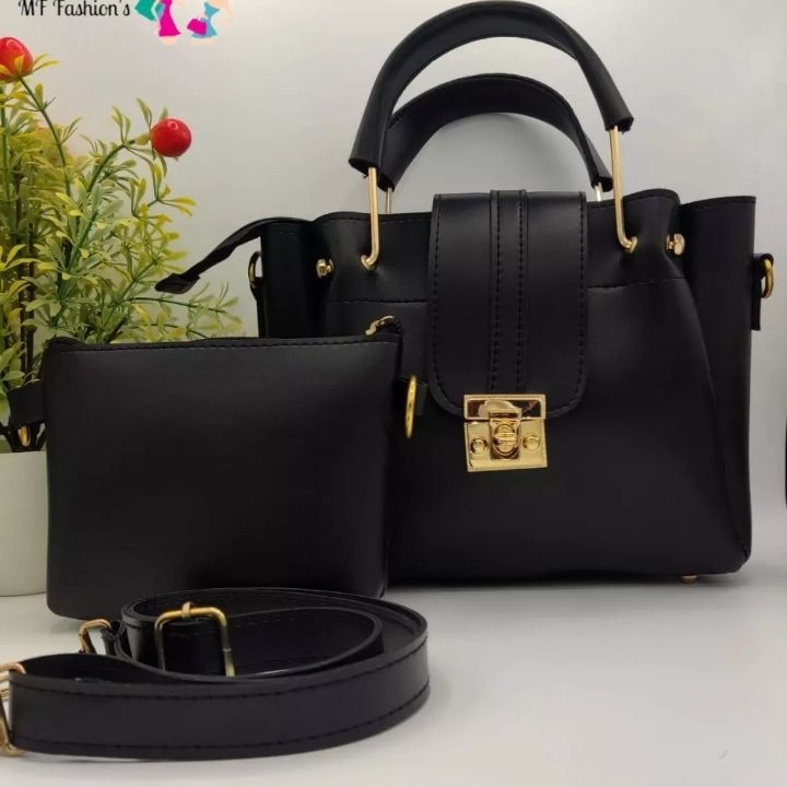 Ladies Soft PU Leather Handbag with Small Carry Pouch and Adjustable ...