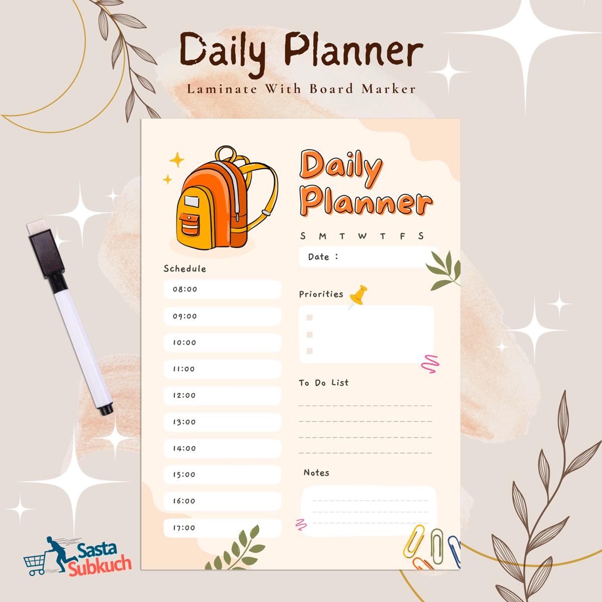 Daily Planner A4 Size Laminate with board marker Organize Your Daily ...