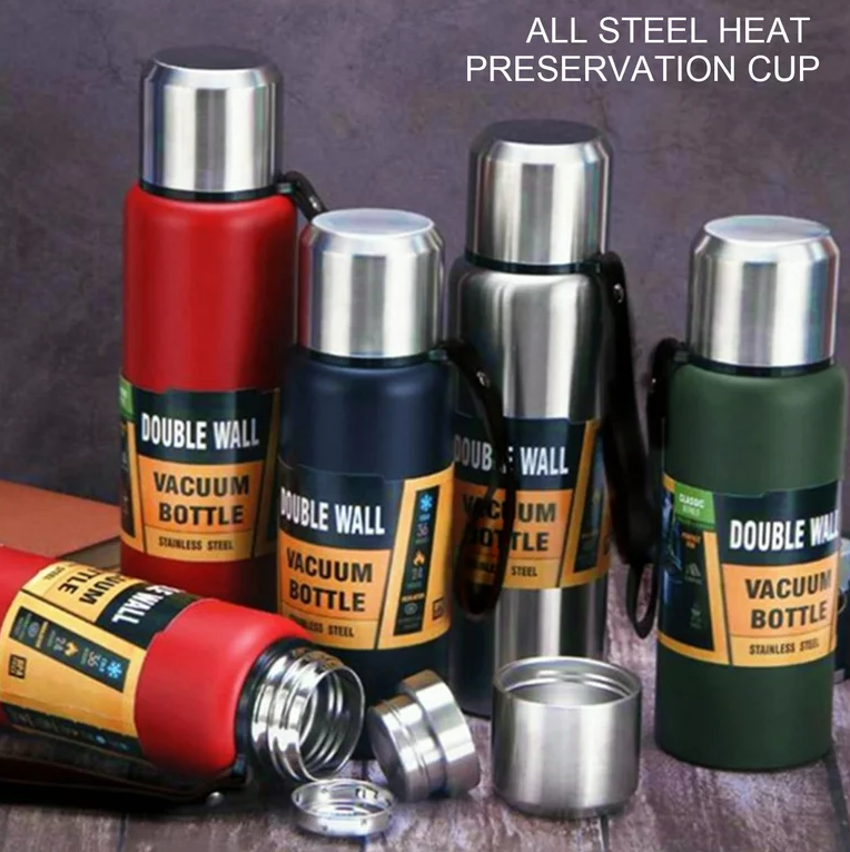 Imported 600ml / 800ml / 1000ml Russian Military Double Wall Stainless Steel Water Bottle Vacuum ...