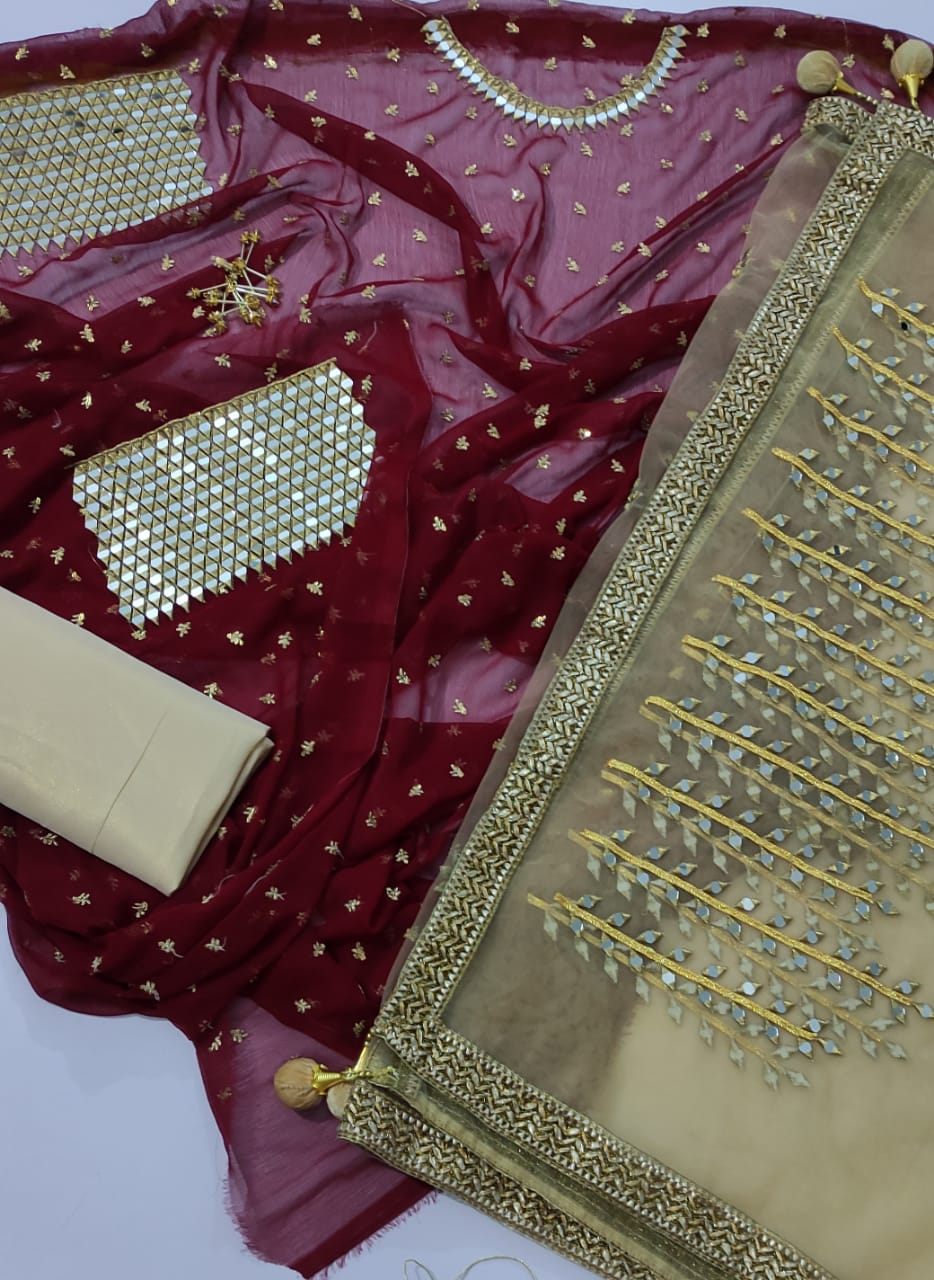 Mirror Work Dupatta, Mirror work Shirt, Masoori Trouser, 3 pcs suits ...