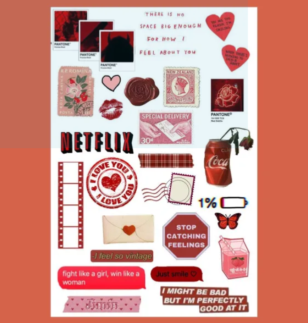 Red Aesthetic Journal Mini Uncut Sticker Sheet | Journaling Stickers ...