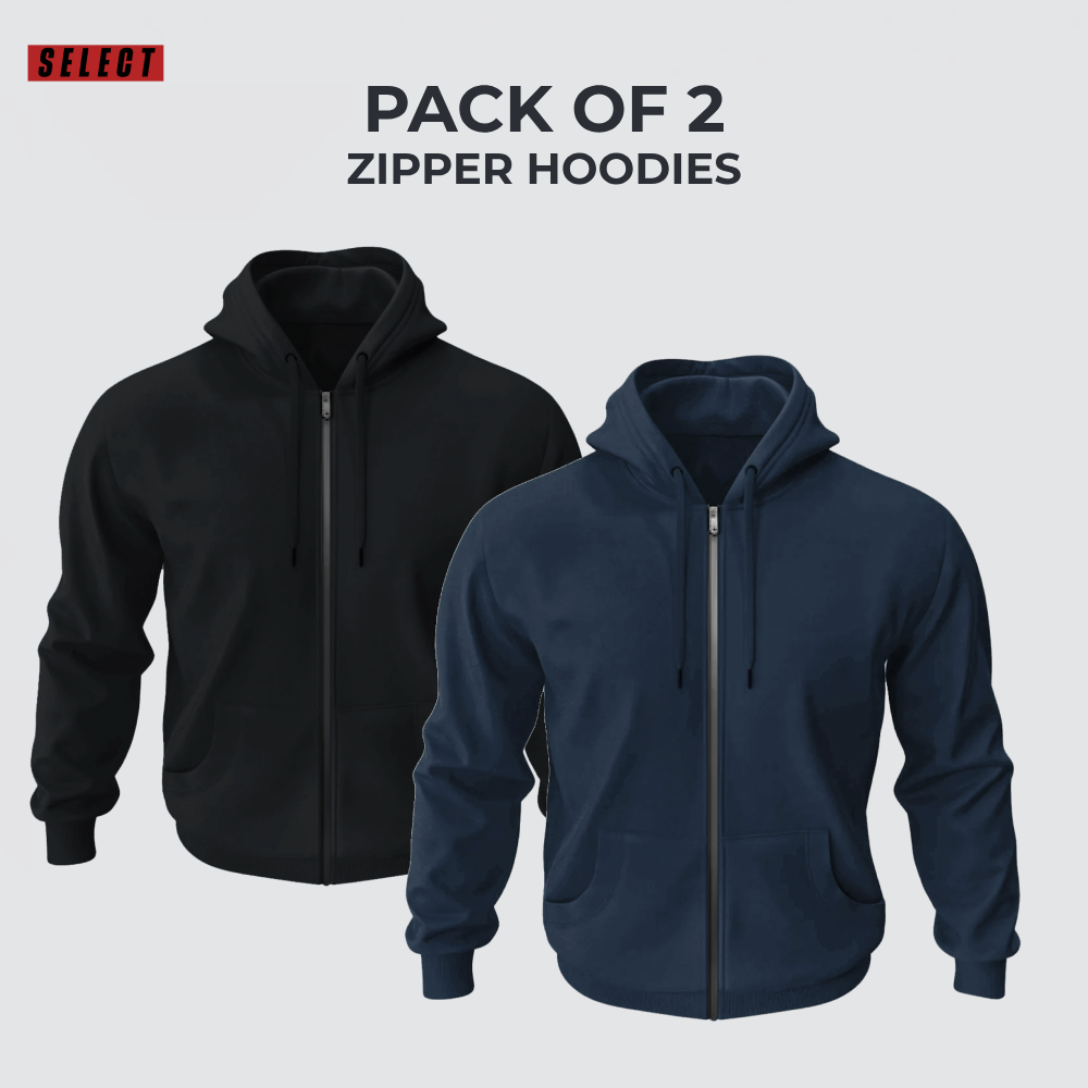 Pack of 2 - Zipper Hoodies For Men - Black & Navy Blue | Daraz.pk