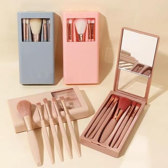 Compact 5-Piece Face & Eye Makeup Brushes – Travel Friendly Brush Set ...