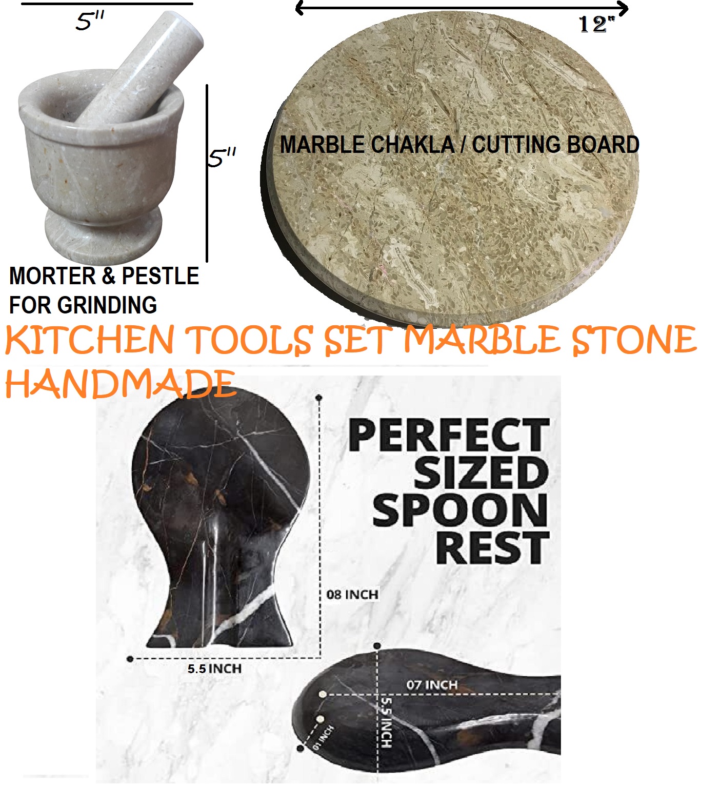 Kitchen Utensils - tools - set, / Natural Marble stone handmade | Daraz.pk