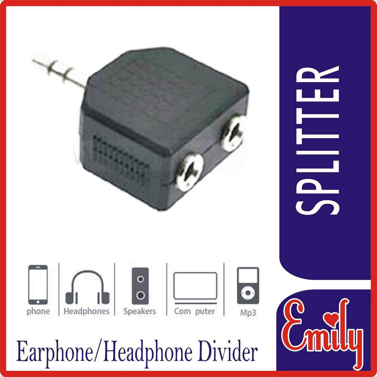 Earphone/Headphone 3.5mm Audio Splitter/Divider Dual Audio Line Headset ...