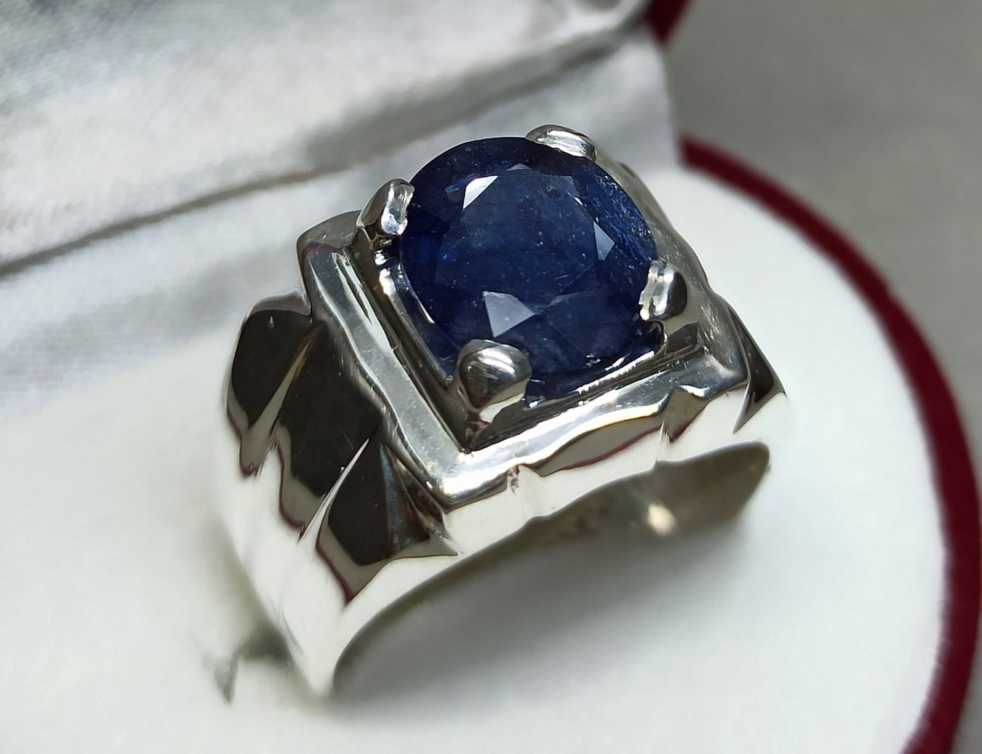 Natural Ceylon Blue Saphire Mens Ring Sterling Silver 925 Handmade ...