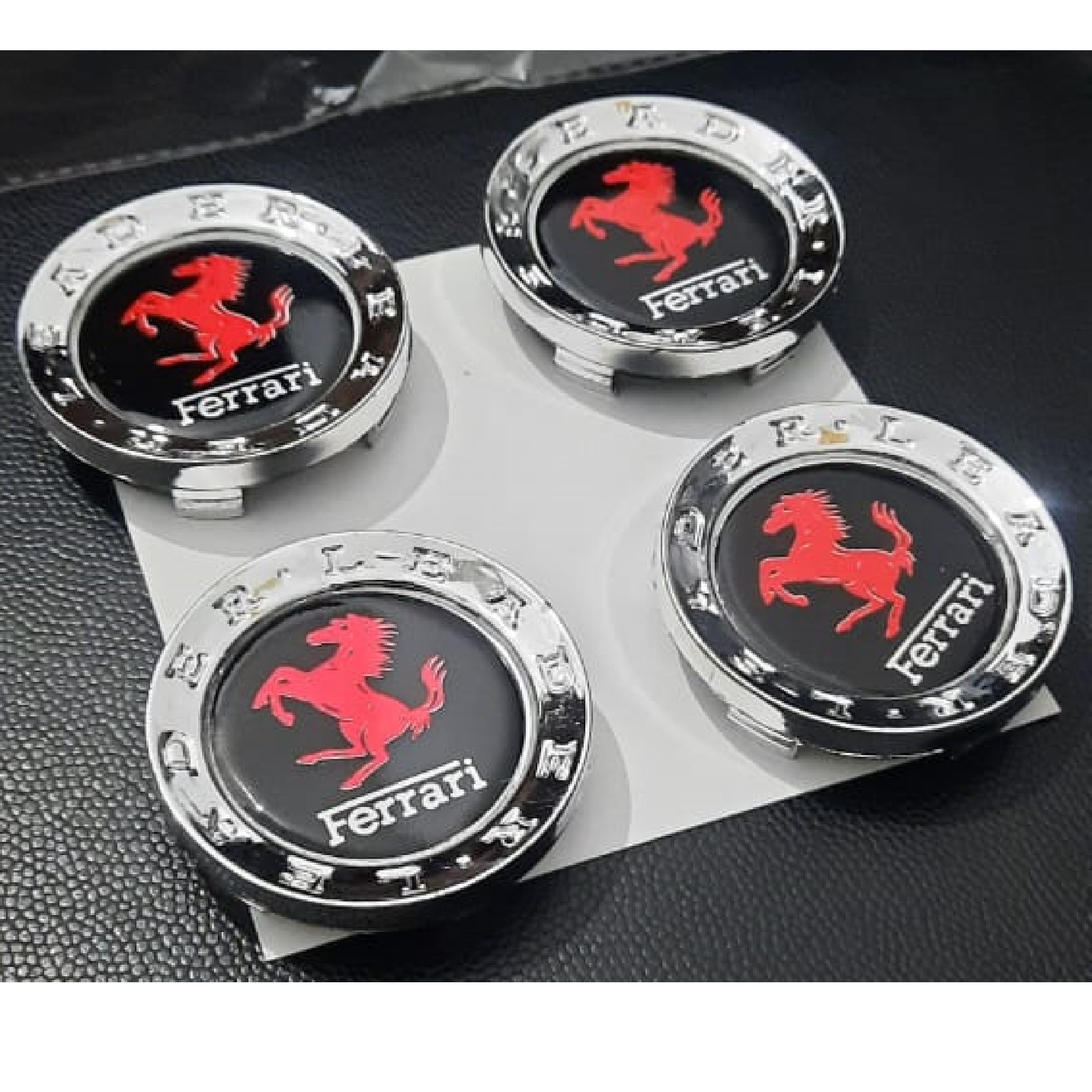 SET OF 4 Ferrari Logo Car Wheel Center Caps Premium Quality Chrome ...