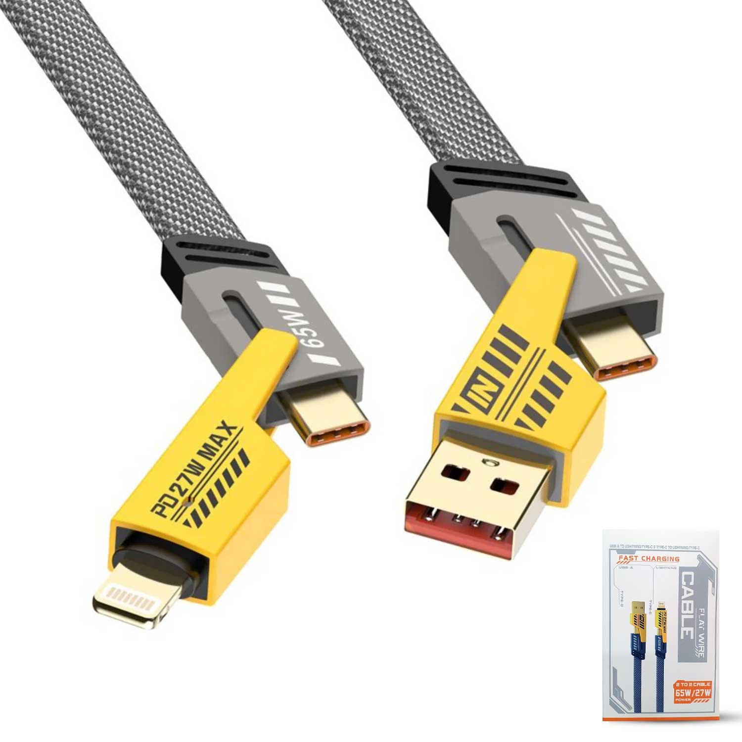 "4 in 1 Fast Charging Cable 65W | USB to Type-C, Micro USB, Lightning ...