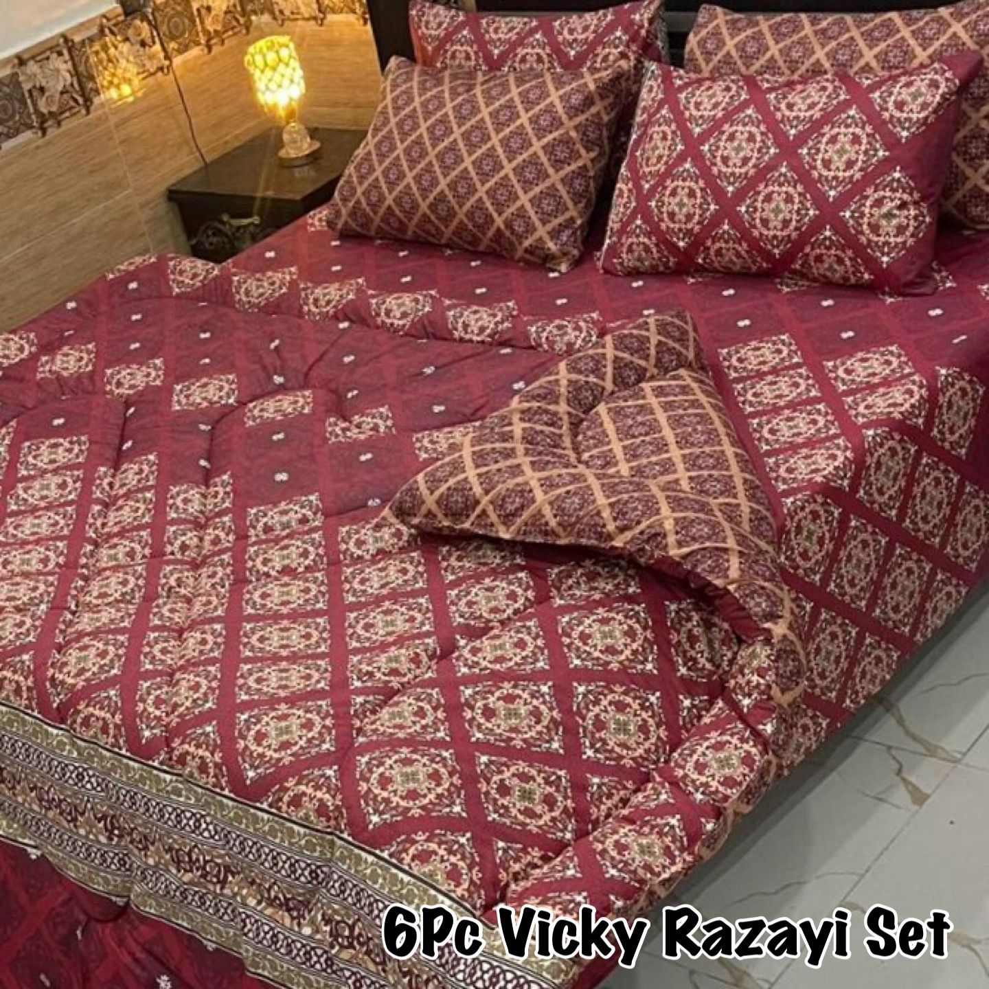 Double Bed razai set Vicky razai set 6pcs Brown | Daraz.pk
