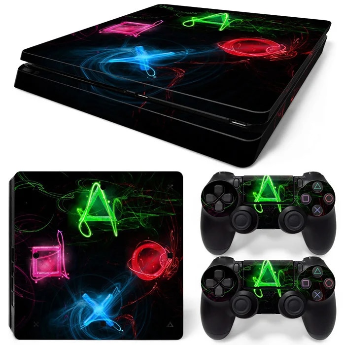 For PS4 Slim Console and 2 Controllers Skin Sticker PS4 Geometry Design ...