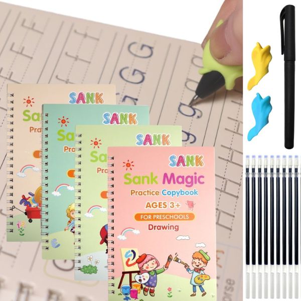 Magic Practice 4 BOOKS+10 INK REFILL+1 Pen Reusable Handwriting ...