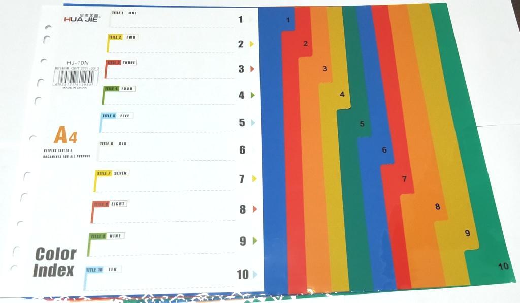 Office file Separators 10 Plastic Dividers 6 different colors Size: 22. ...