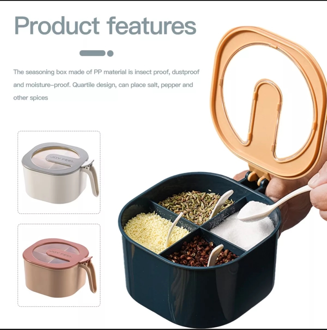 Modern spice kit masala box 4 grids with spoons, spice box spice rack ...