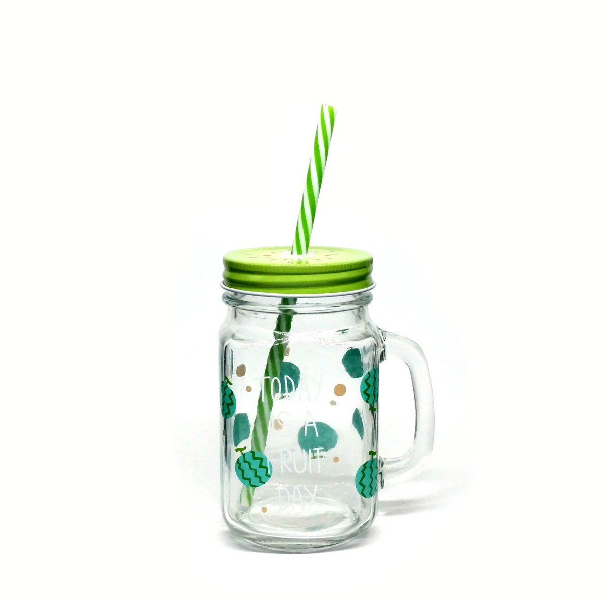 Multicolor Heat Resistant Fruity Glass Mason Jar Mugs Fruit Juice Cups with Lid and Straw For ...