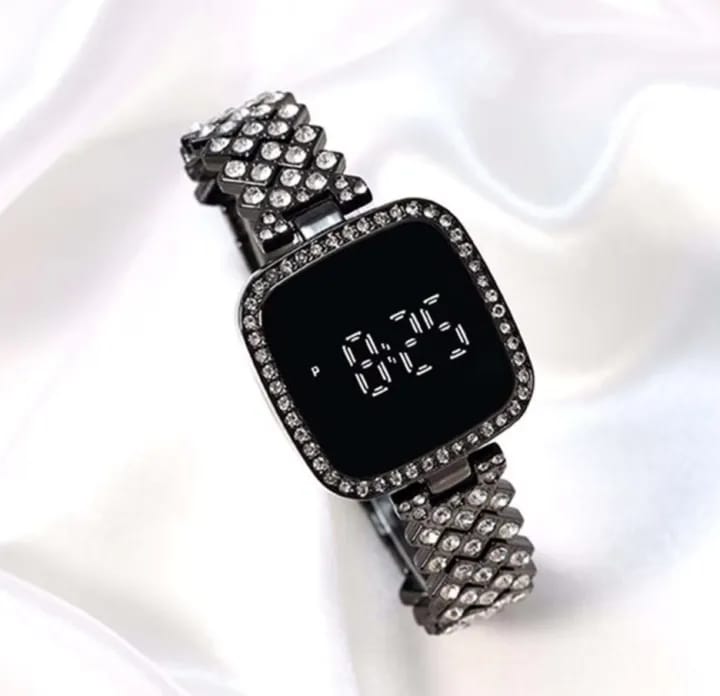 Full Diamond Touch Screen LED Watch Steel Chain with Diamonds Ladies ...