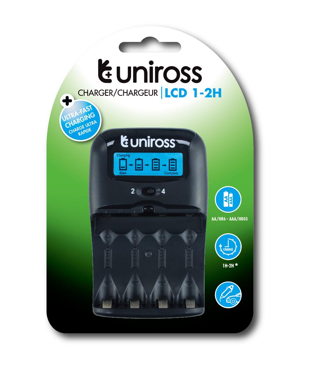 UNIROSS UCU005 ULTRA FAST LCD CHARGER AA AAA Auto Cut All Cells 1 by 1 ...