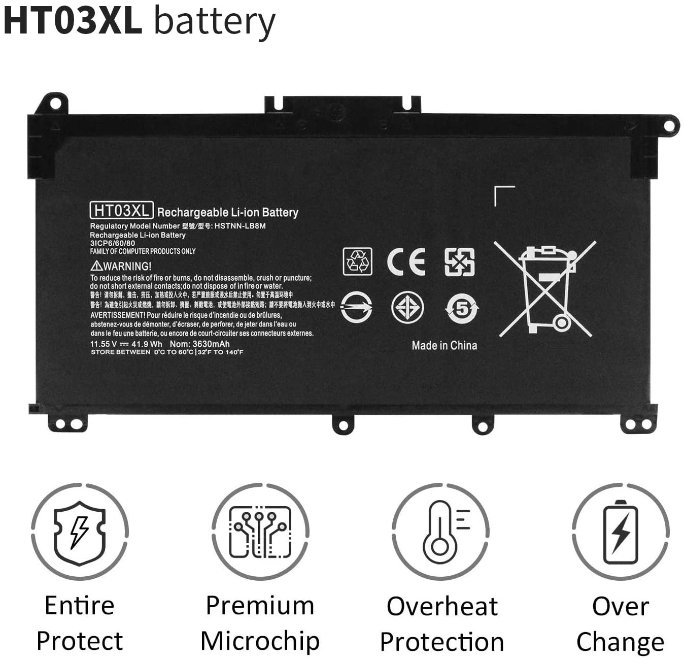 HP HT03XL L11119-855 Battery Compatible with Pavilion Laptop 14-CE 14 ...