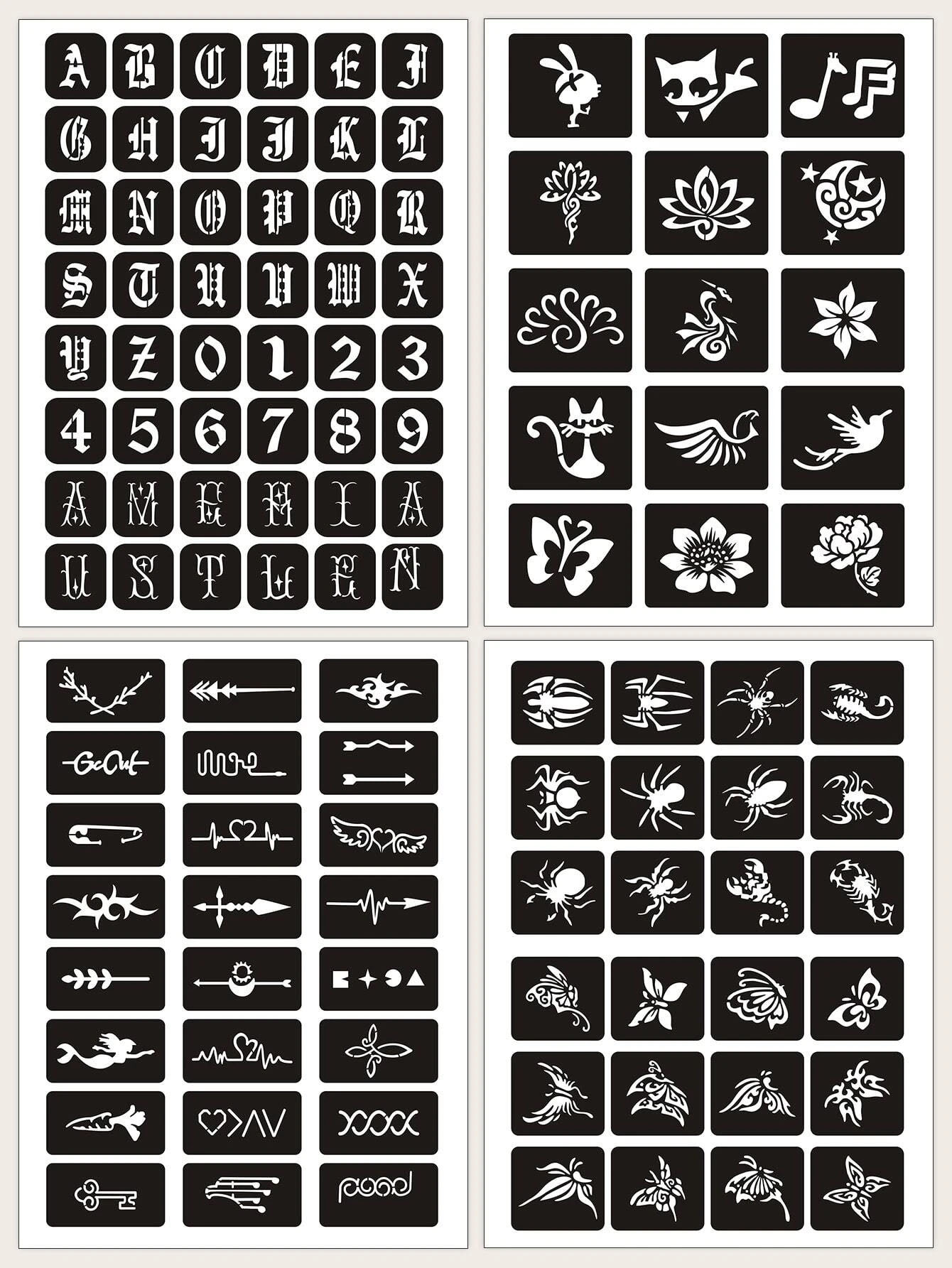 Tattoo Stencil Kit, 4Sheets Mixed Pattern Tattoo Stencils for Women and ...