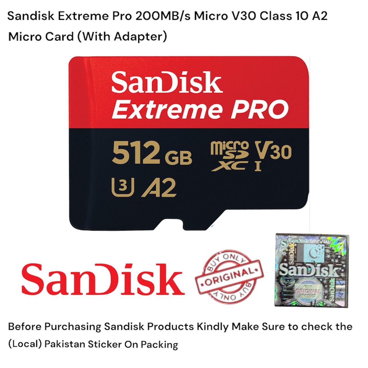 Sandisk Extreme Pro Micro SDXC 200MB/s 4K A2 Micro (With Adapter ...