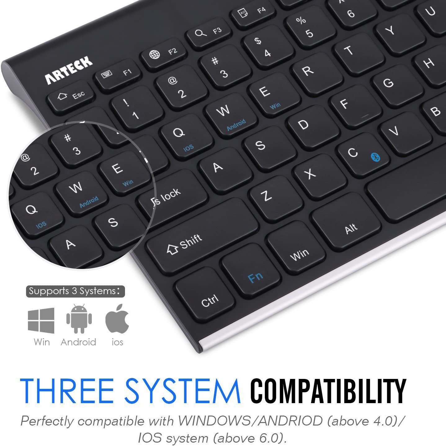 Arteck Stainless Steel Bluetooth Keyboard HB086 - Rechargeable with ...