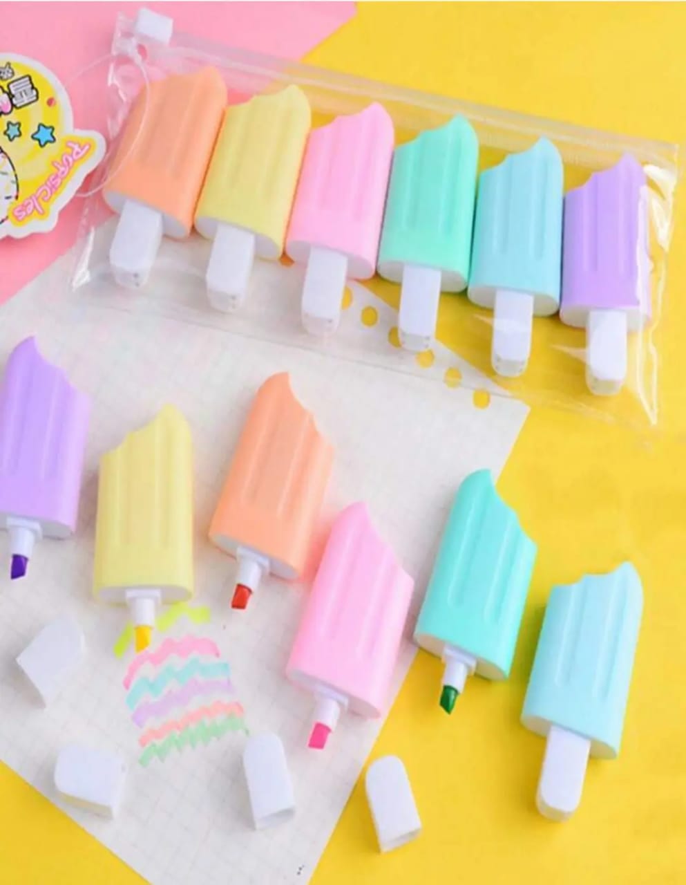 Fancy Highlighter Set - 6Pcs Cute Cartoon Ice Cream Design ...