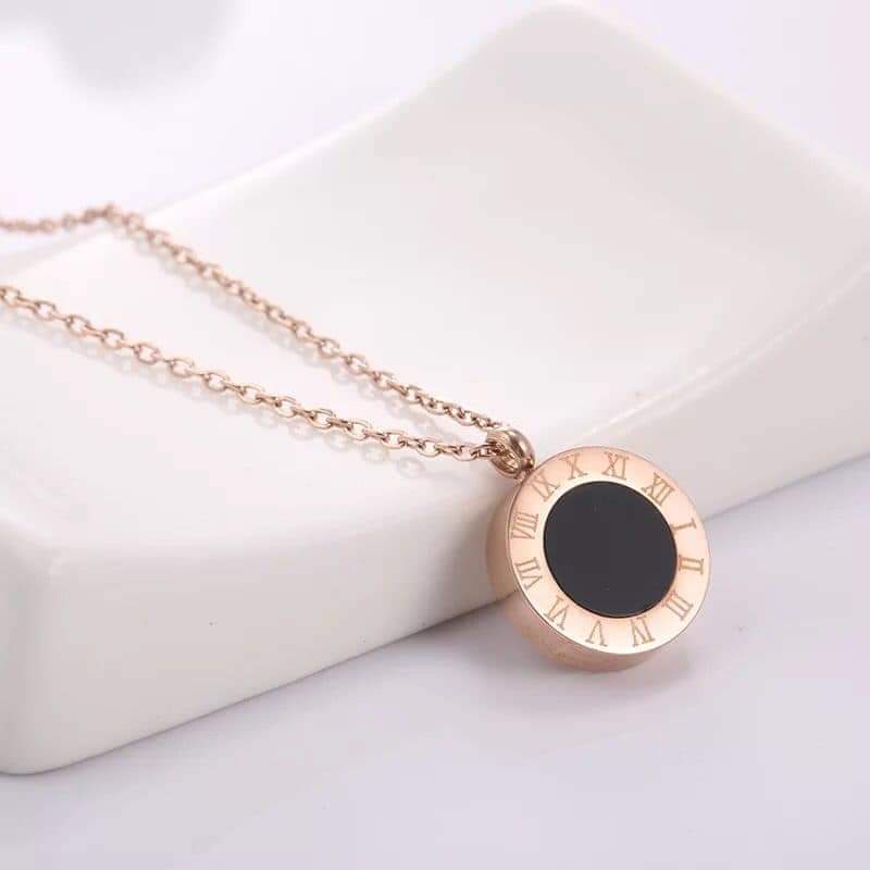 1pc Geometric Roman Numeral Circle Pendant Necklace In Rose Gold Tone ...