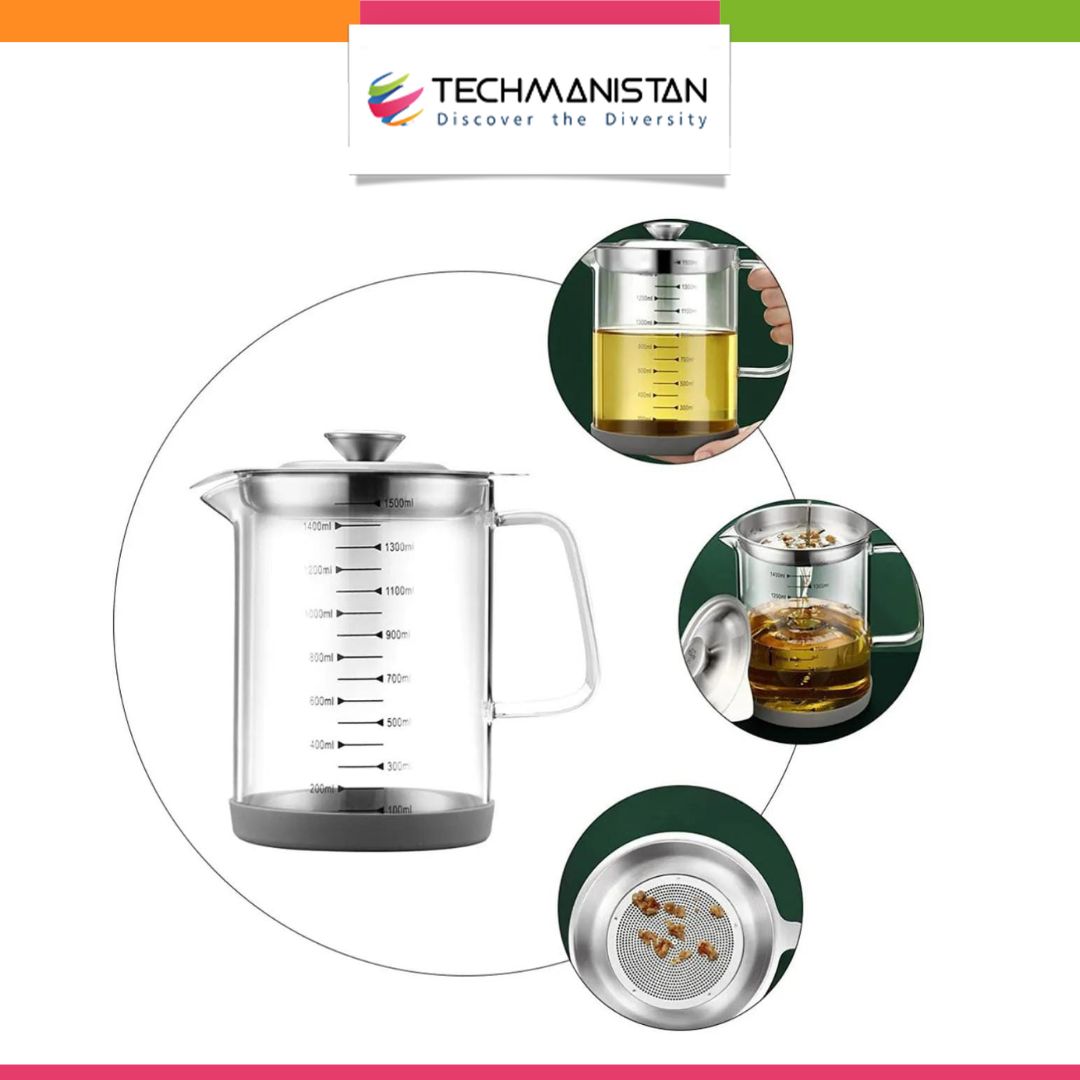 Techmanistan Glass Oil Pot Heat Resistant Large Capacity Oil Storage ...