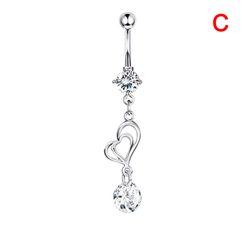 14G Crystal Navel Ring Barbell Drop Dangle Body Piercing Belly Button ...
