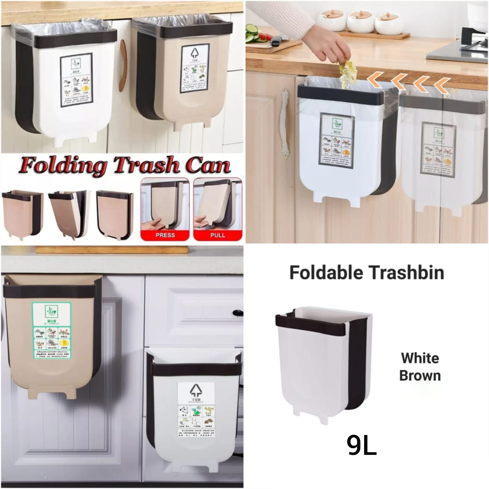 Wall Mounted Foldable Waste Bin Kitchen Cabinet Door Hanging Waste Bin ...