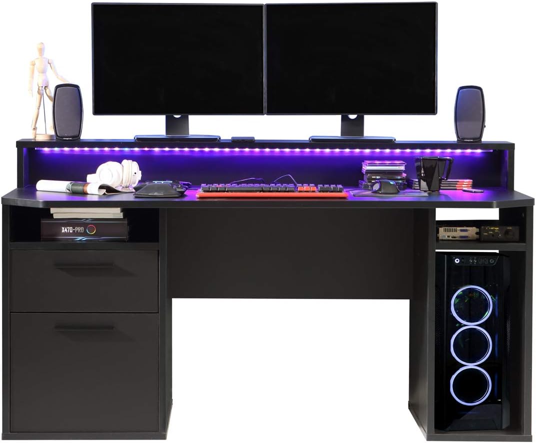 Gaming Desk With LED Lights 48 inch x 24 inch x 30 inch Computer Desk ...