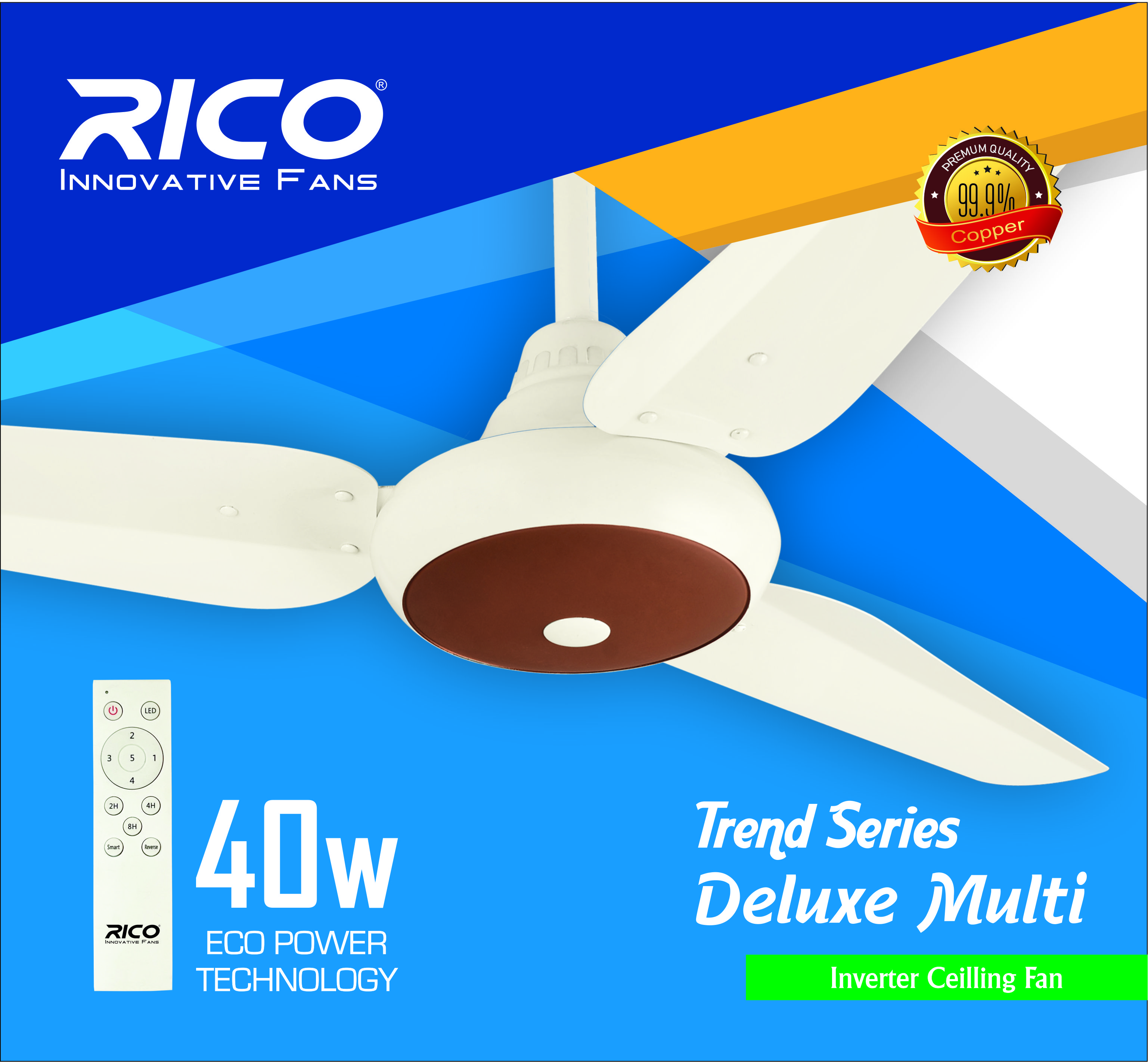 Rico Innovative 30 -Watt Invertor Ceiling Fan - AC DC Deluxe Multi ...