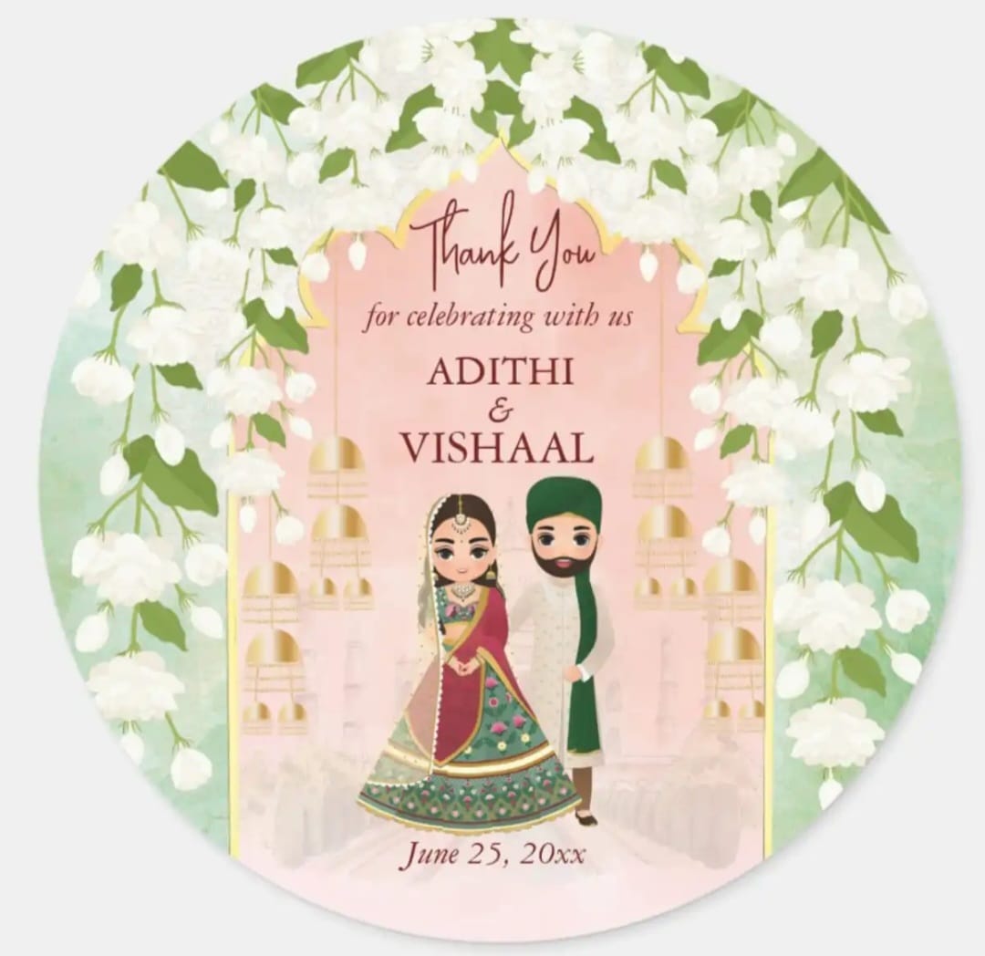 50 Pcs Round Cut Wedding Stickers Mehndi, Mayon, Nikkah and Baat Pakki ...