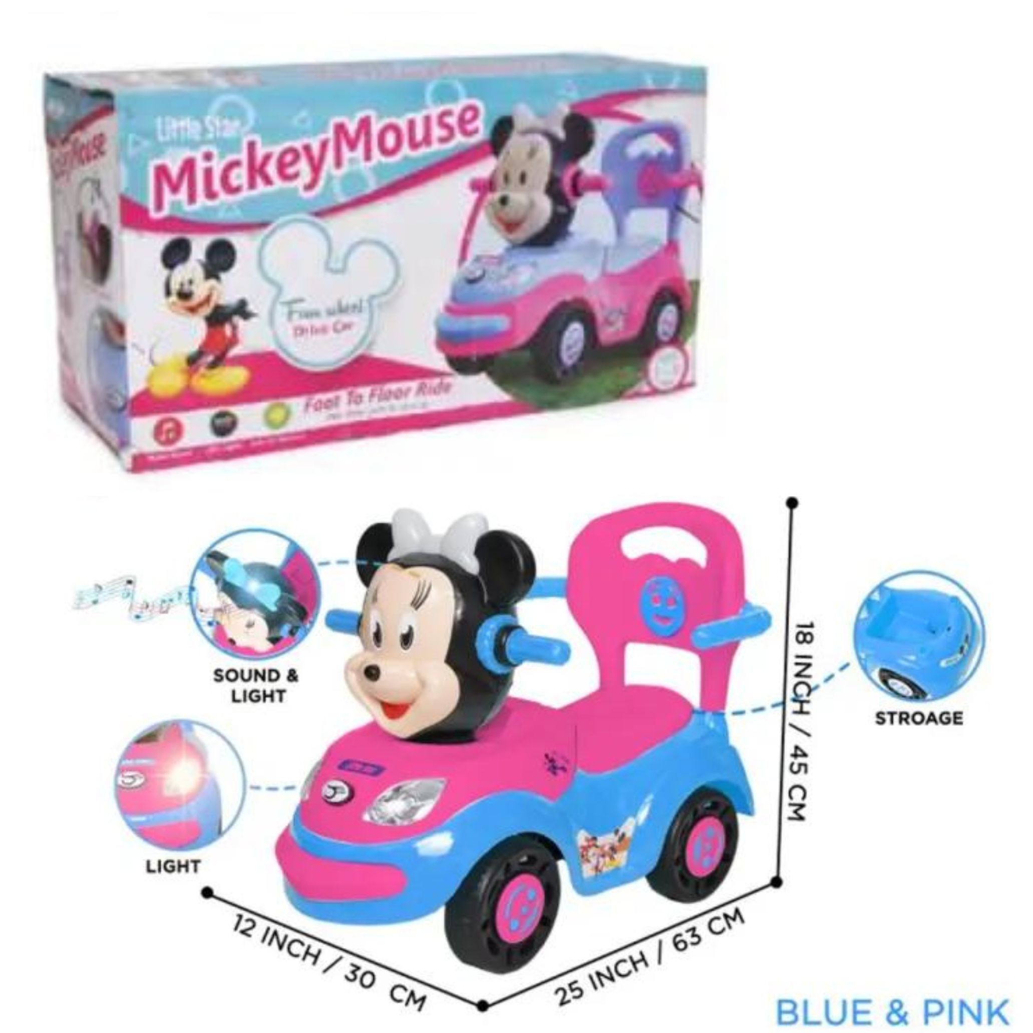 Micky Mouse Toy Push Car Mickey Mouse 4 Wheel Push Car For Toddlers ...