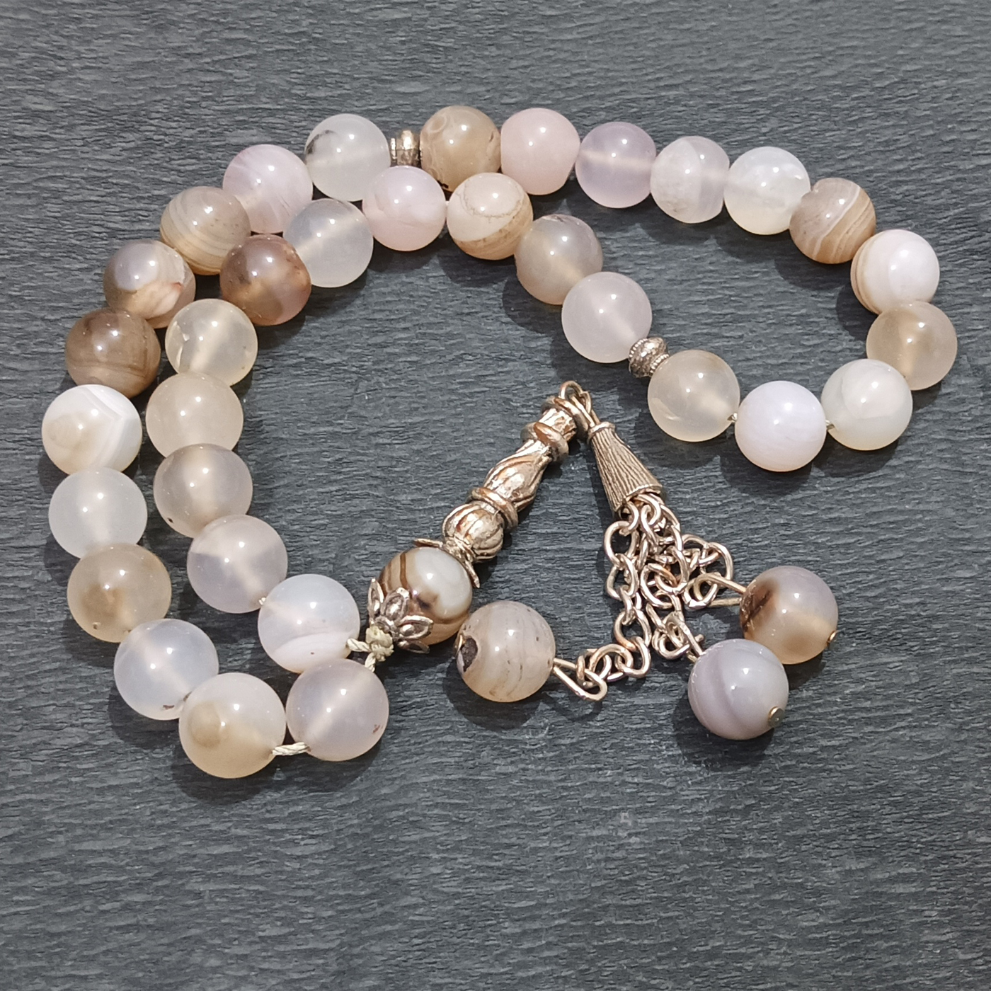 Natural unique design White Aqeeq Stone Tasbih 33 Beads Size 10-mm ...