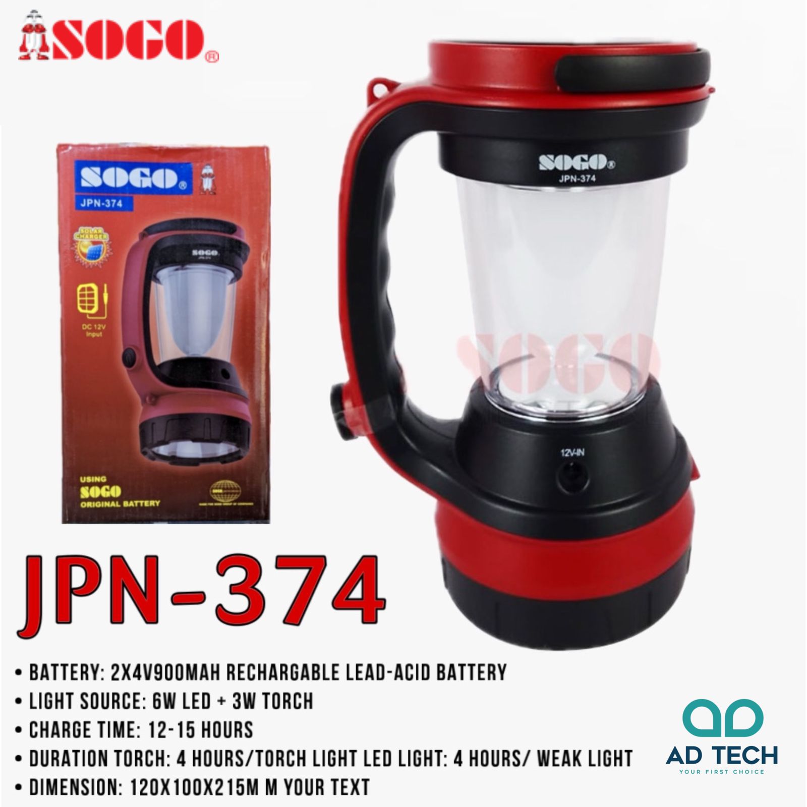 Sogo Rechargeable Solar LED Lantern Light and Torch (JPN-374) | Daraz.pk